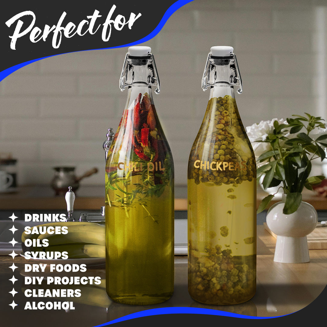 Pack of 6, 33 Oz. Swing Top Glass Bottle Sets | Round Design - Nevlers